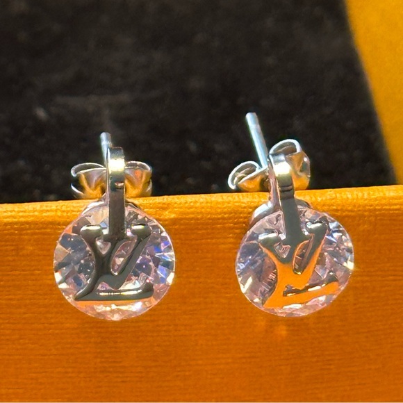 Jewelry | Lv Logo Silver Sparkle Stud Earrings | Poshmark
